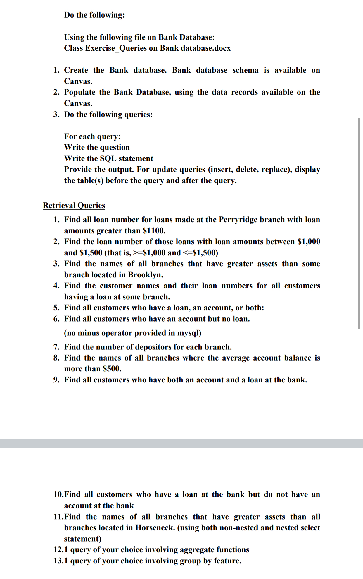 Solved Do the following:Using the following file on Bank | Chegg.com