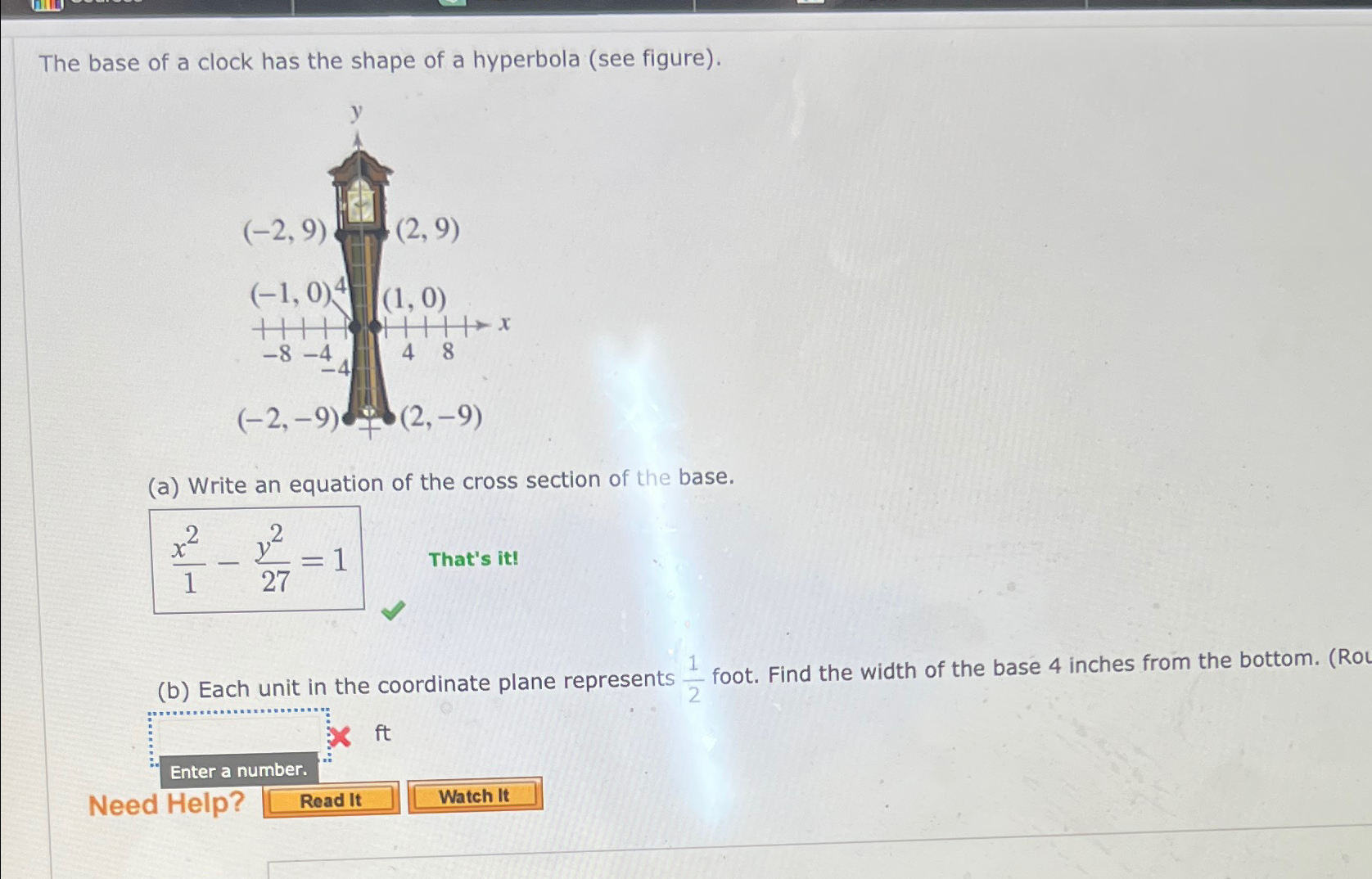 Solved The base of a clock has the shape of a hyperbola (see | Chegg.com