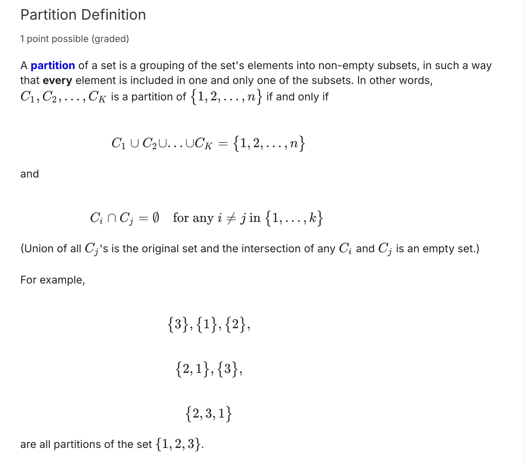 Partition Definition1 ﻿point possible (graded)A | Chegg.com
