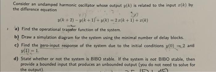 Solved Consider an undamped harmonic oscillator whose output | Chegg.com