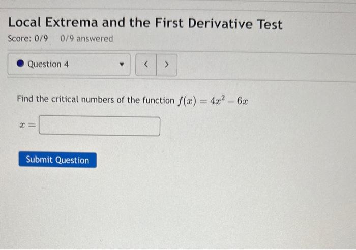 Solved Local Extrema and the First Derivative Test Score: | Chegg.com