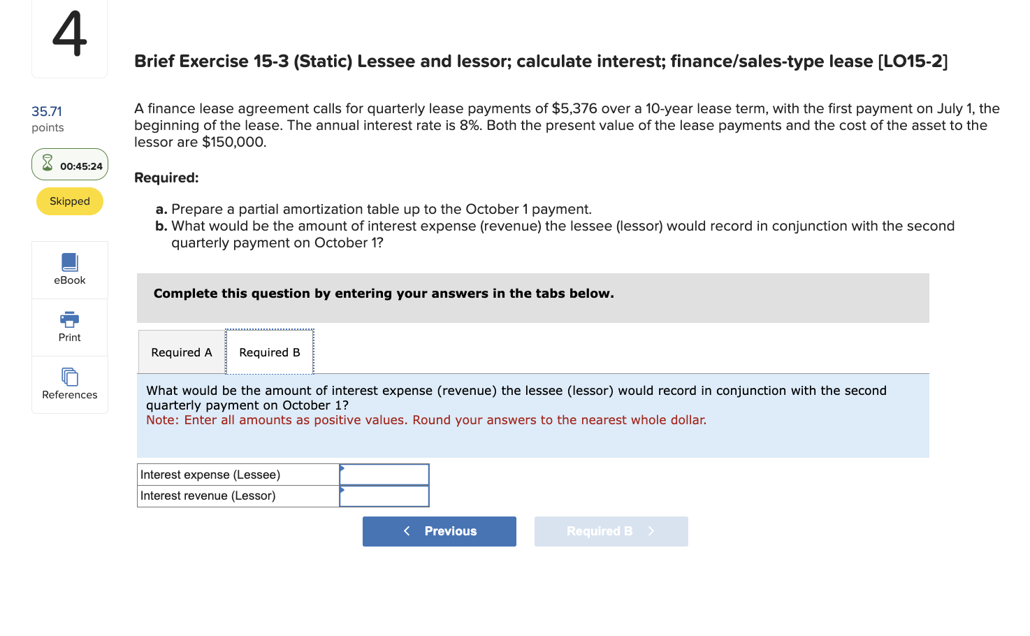 Solved Brief Exercise 15-3 (Static) ﻿Lessee and lessor; | Chegg.com