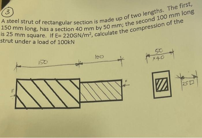 Solved (3) A steel strut of rectangular section is made up | Chegg.com
