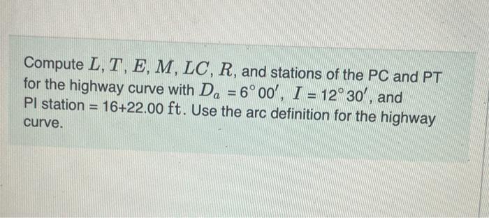 Solved Compute Ltemlcr And Stations Of The Pc And Pt 