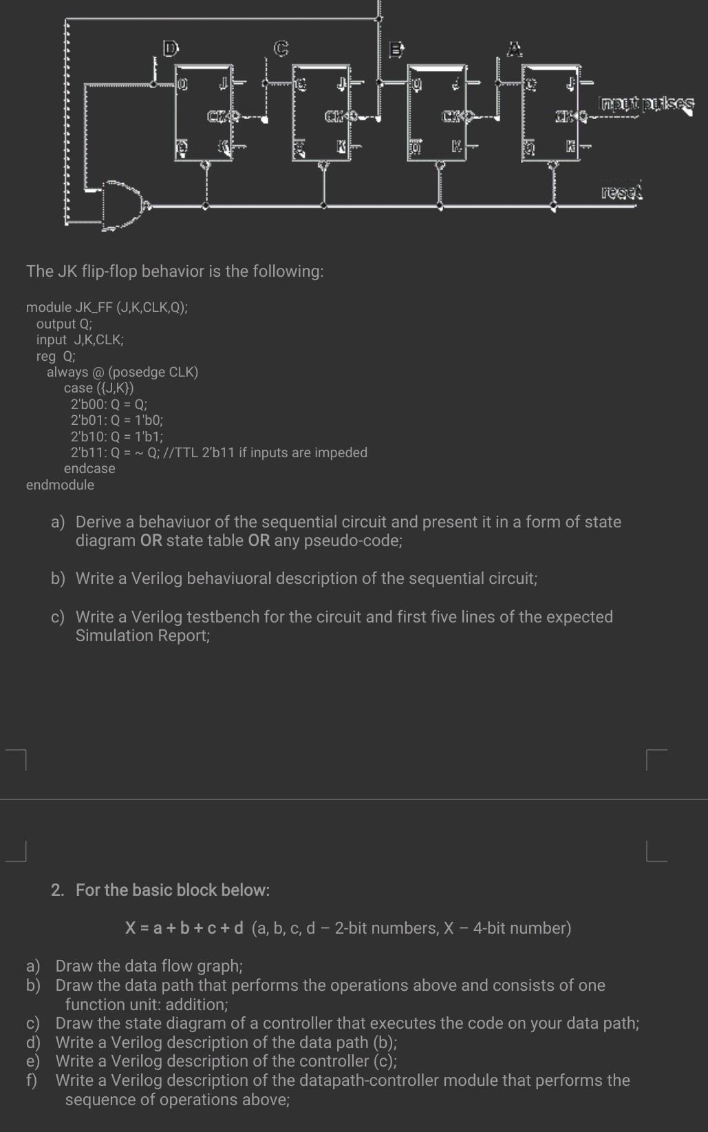 Solved The JK flip-flop behavior is the following: a) Derive | Chegg.com