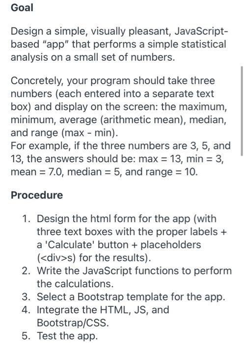 Solved Goal Design a simple, visually pleasant, JavaScript- | Chegg.com