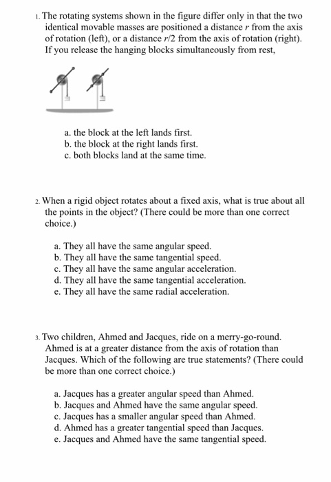 Solved 1. The rotating systems shown in the figure differ | Chegg.com