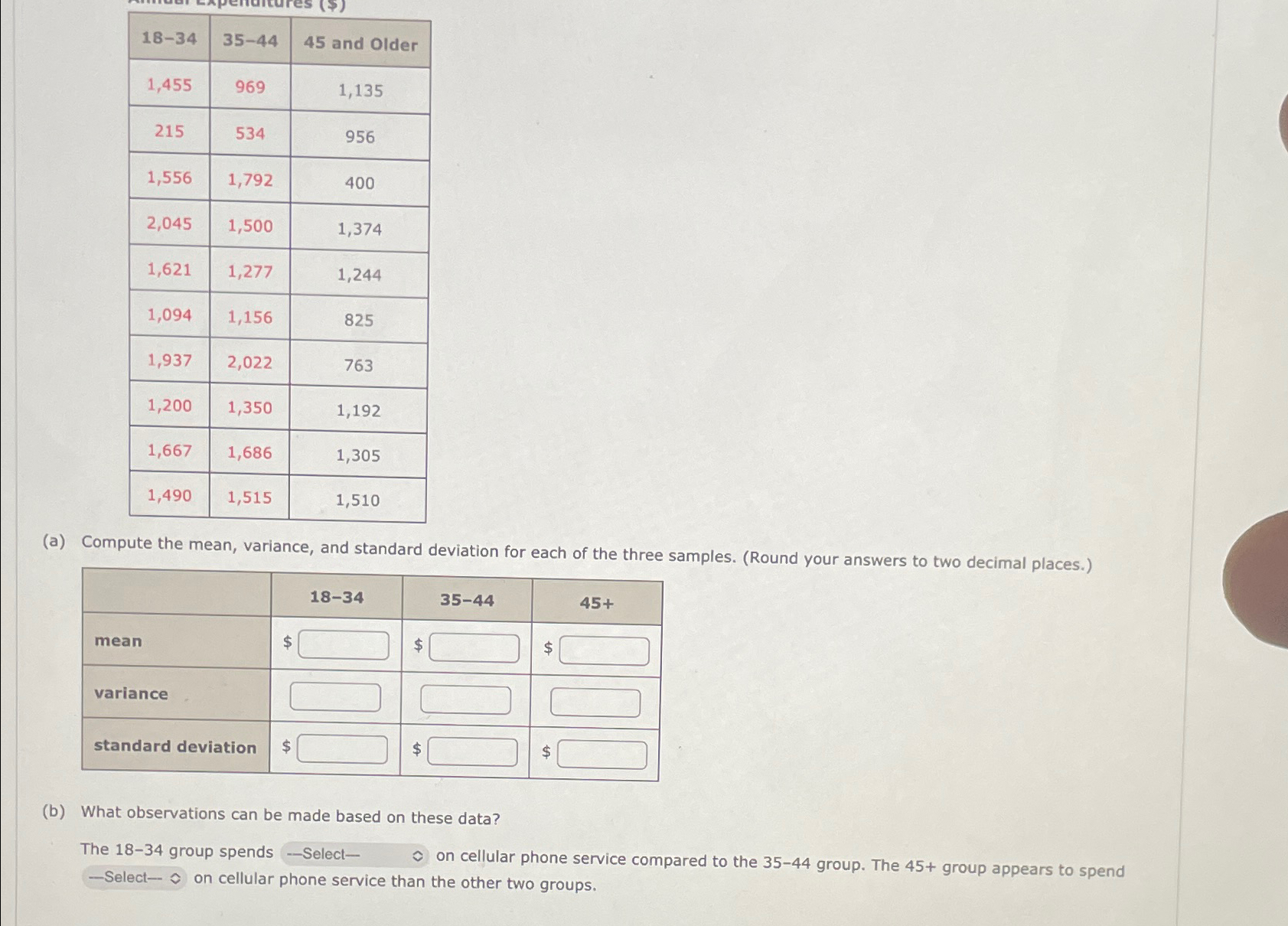 Solved \table[[18-34,35-44,45 ﻿and | Chegg.com