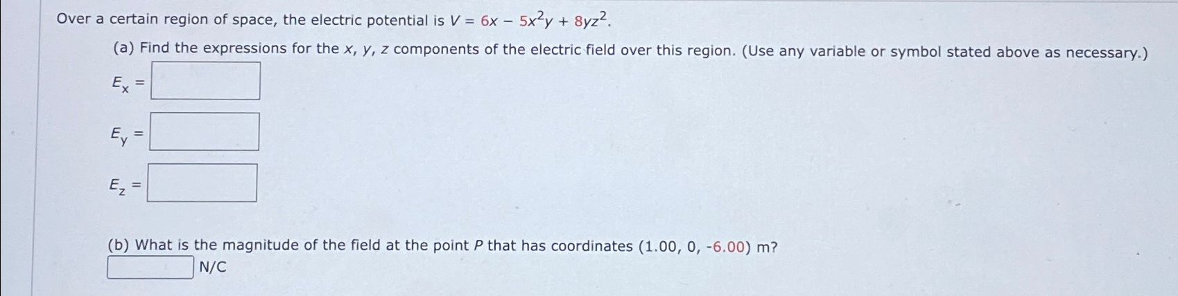 Solved Over a certain region of space, the electric | Chegg.com
