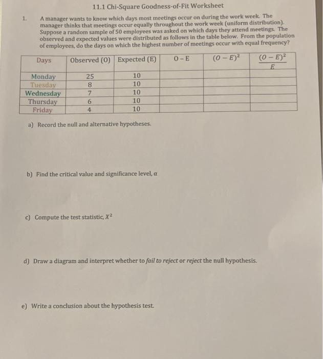 Solved 11.1 Chi-Square Goodness-of-Fit Worksheet 1. A | Chegg.com
