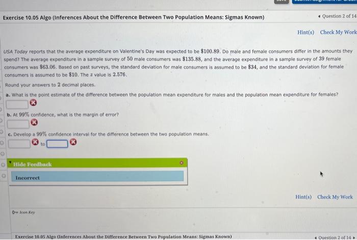 Solved Exercise 10.05 Algo (Inferences About the Difference | Chegg.com