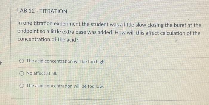 Solved LAB 12 - TITRATION In Beyond Labz, when the indicator | Chegg.com