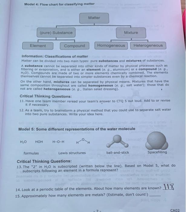 Solved Model 4: Flow chart for classifying matter Matter | Chegg.com