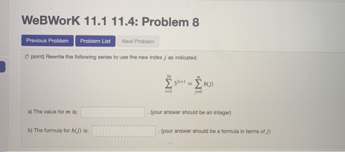 Solved WeBWork 11.1 11.4: Problem 4 Previous Probler Problem | Chegg.com