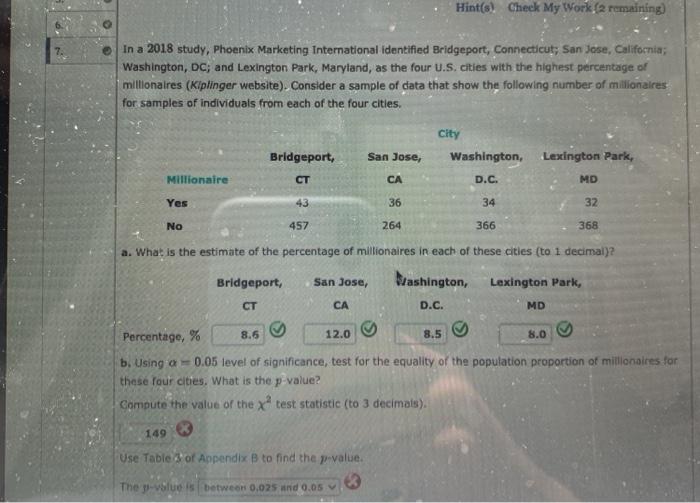 Solved Hint(s) Check My Work (2 remaining) In a 2018 study, | Chegg.com