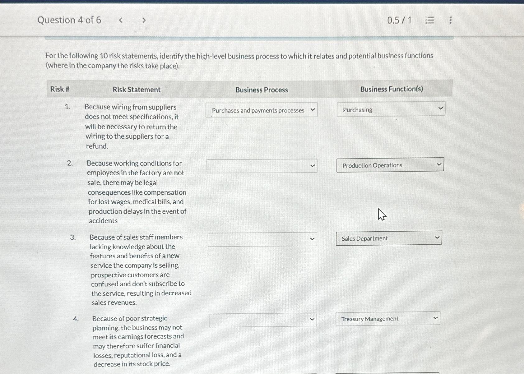 Solved Question 4 ﻿of 60.51For the following 10 ﻿risk | Chegg.com