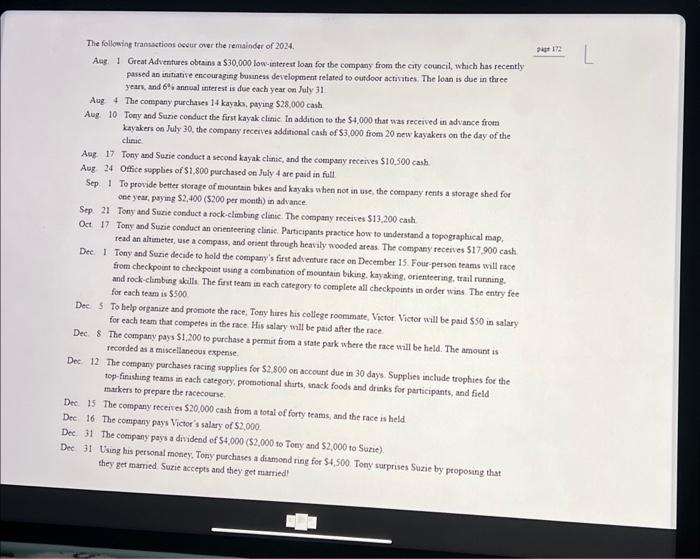 The following trankstions oseur over the remainder of | Chegg.com