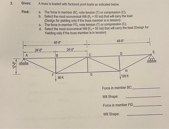 Solved Given: A truss is loaded with factored point loads as | Chegg.com