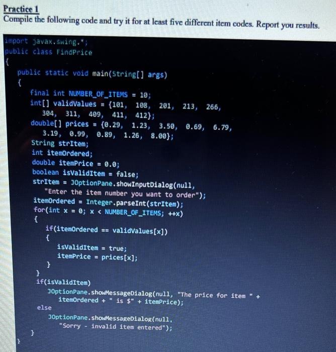 Solved Practice 1 Compile the following code and try it for | Chegg.com
