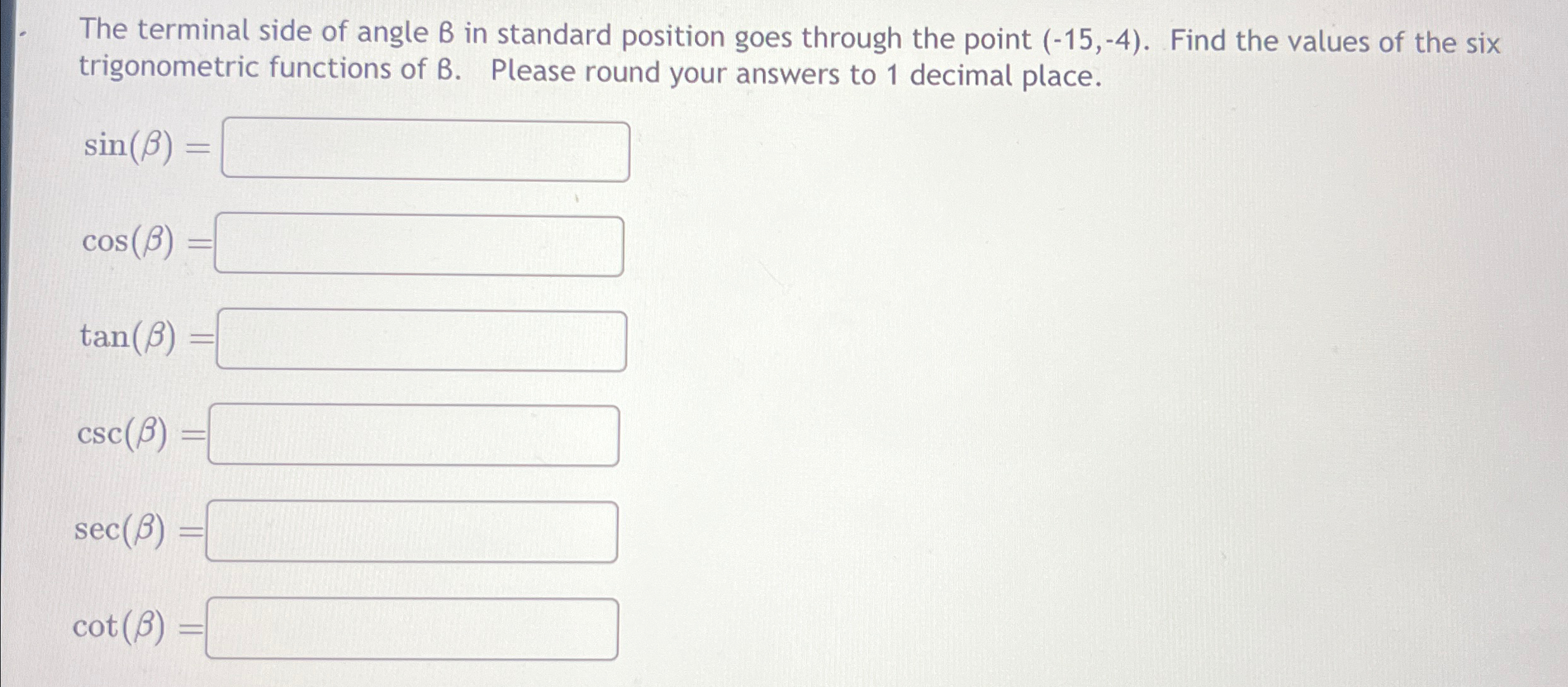 Solved The terminal side of angle B ﻿in standard position | Chegg.com