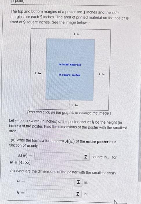 Solved The top and bottom margins of a poster are 1 inches | Chegg.com