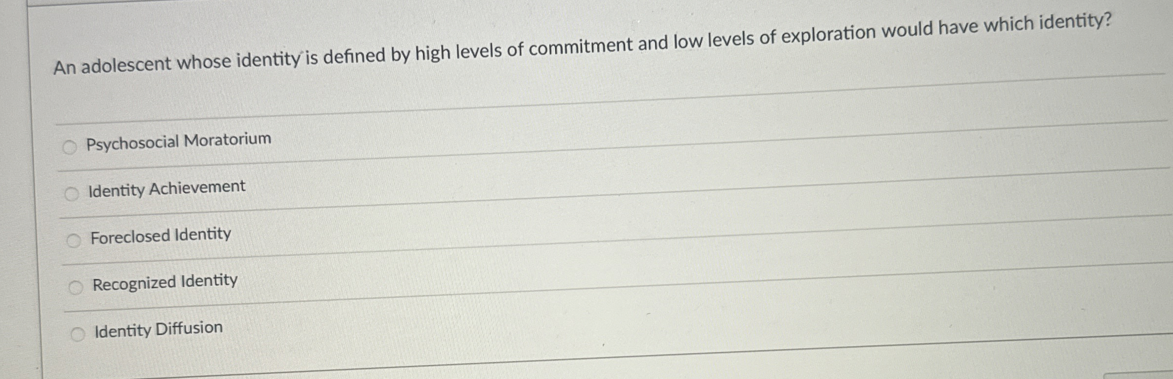 Solved An adolescent whose identity is defined by high | Chegg.com