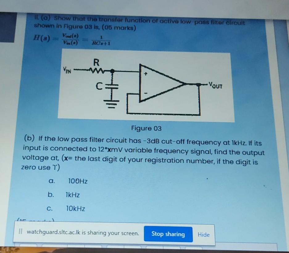Solved ii. (a) Show that the transfer function of active low | Chegg.com