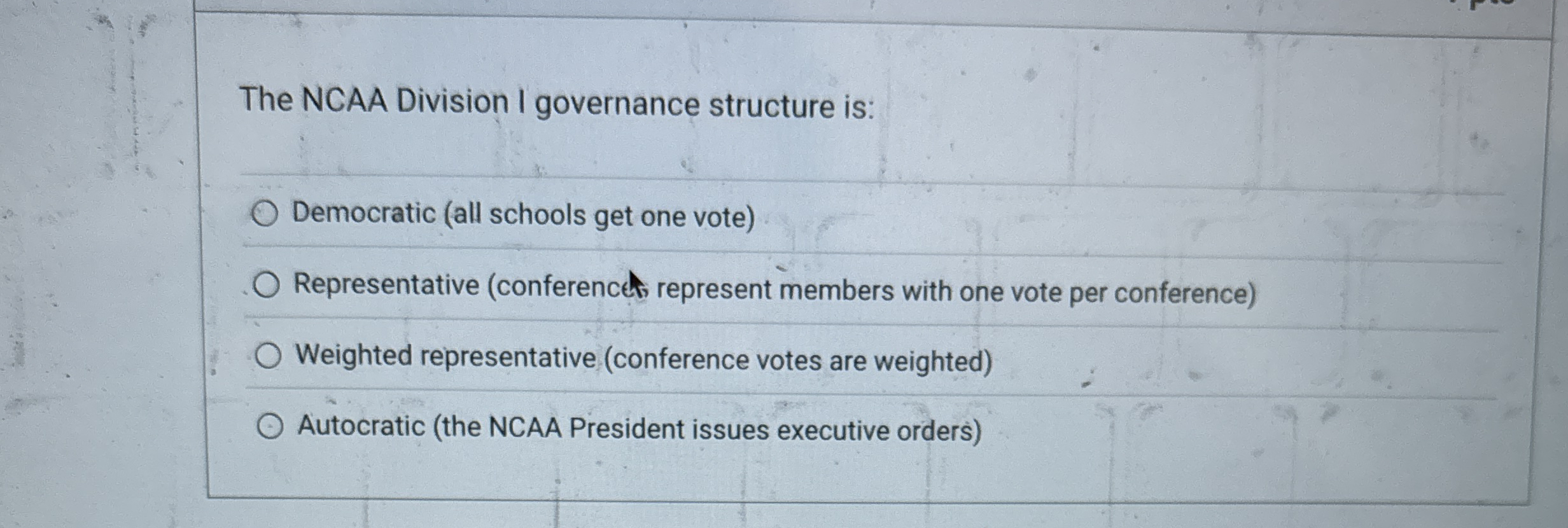 Solved The NCAA Division I governance structure | Chegg.com