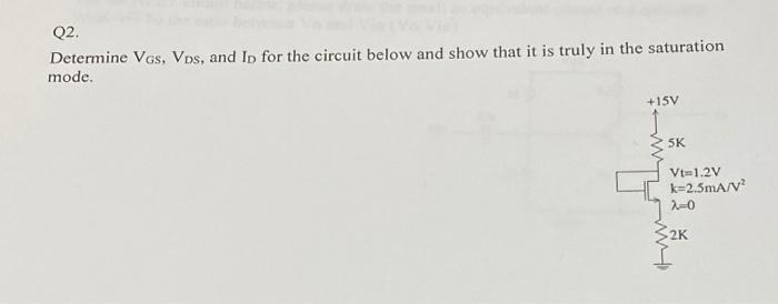 Solved Q2. Determine Vos, Vps, and Ip for the circuit below | Chegg.com