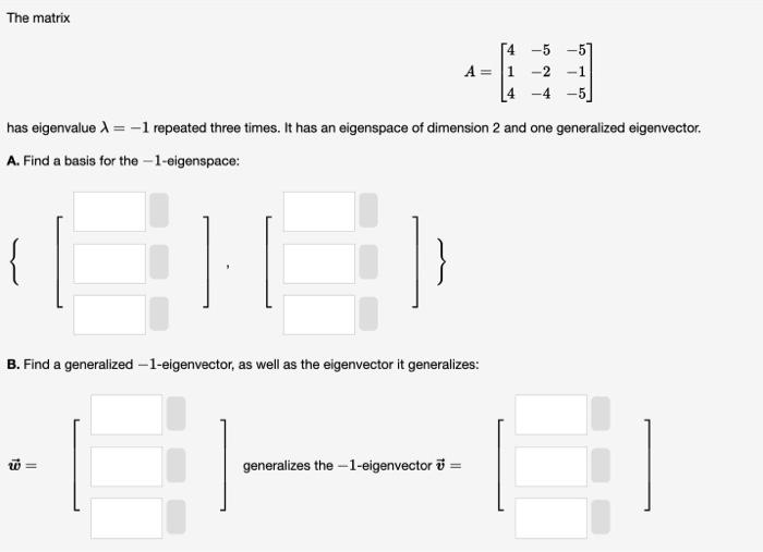 Solved The matrix A=⎣⎡414−5−2−4−5−1−5⎦⎤ has eigenvalue λ=−1 | Chegg.com