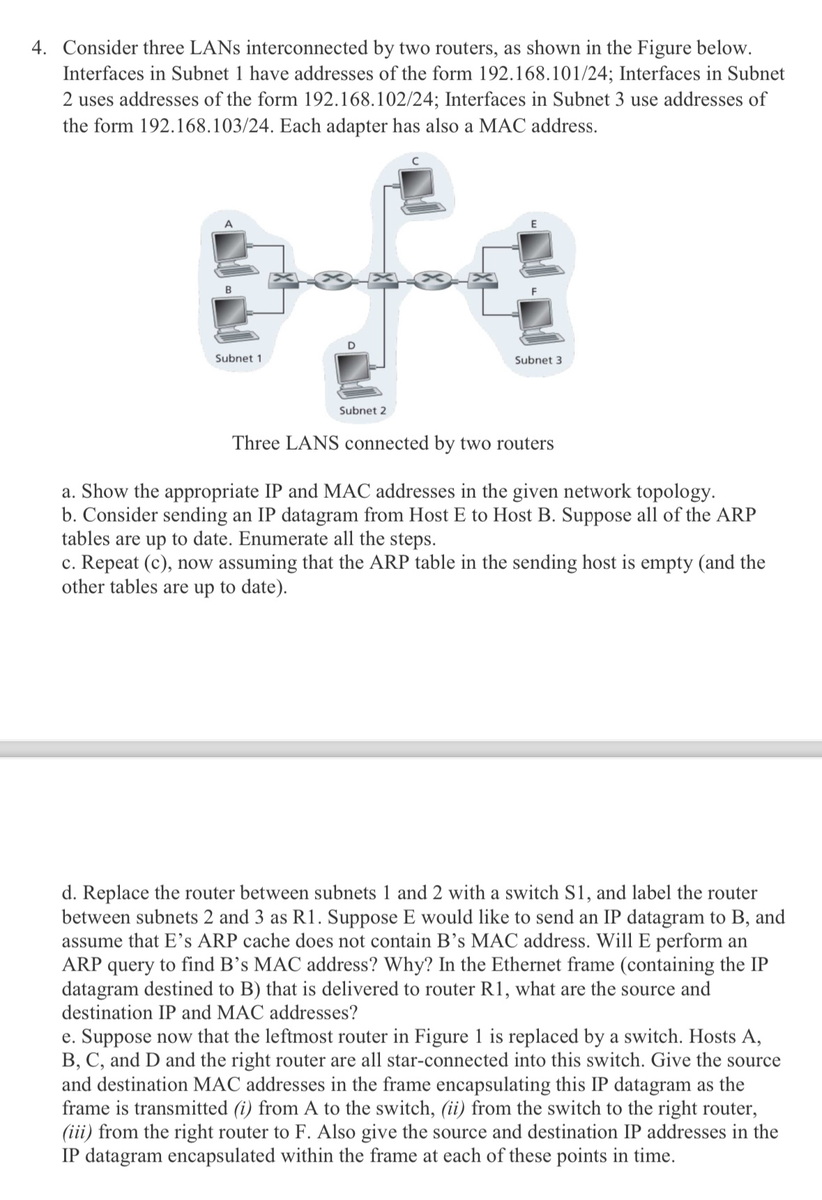 Solved Consider three LANs interconnected by two routers, as | Chegg.com