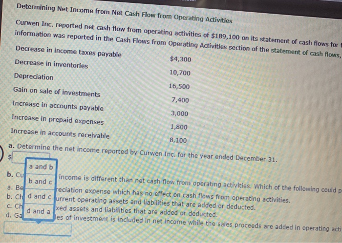 Solved Determining Net Income from Net Cash Flow from | Chegg.com