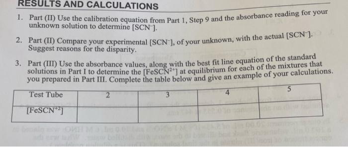 Solved 1. Part (II) Use the calibration equation from Part | Chegg.com