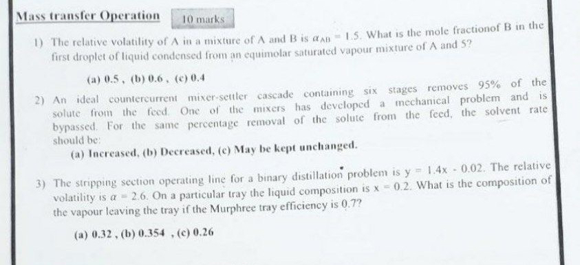 Solved Mass fransfer OperationThe relative volatility of | Chegg.com