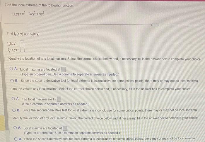 Solved Find the local extrema of the following function | Chegg.com