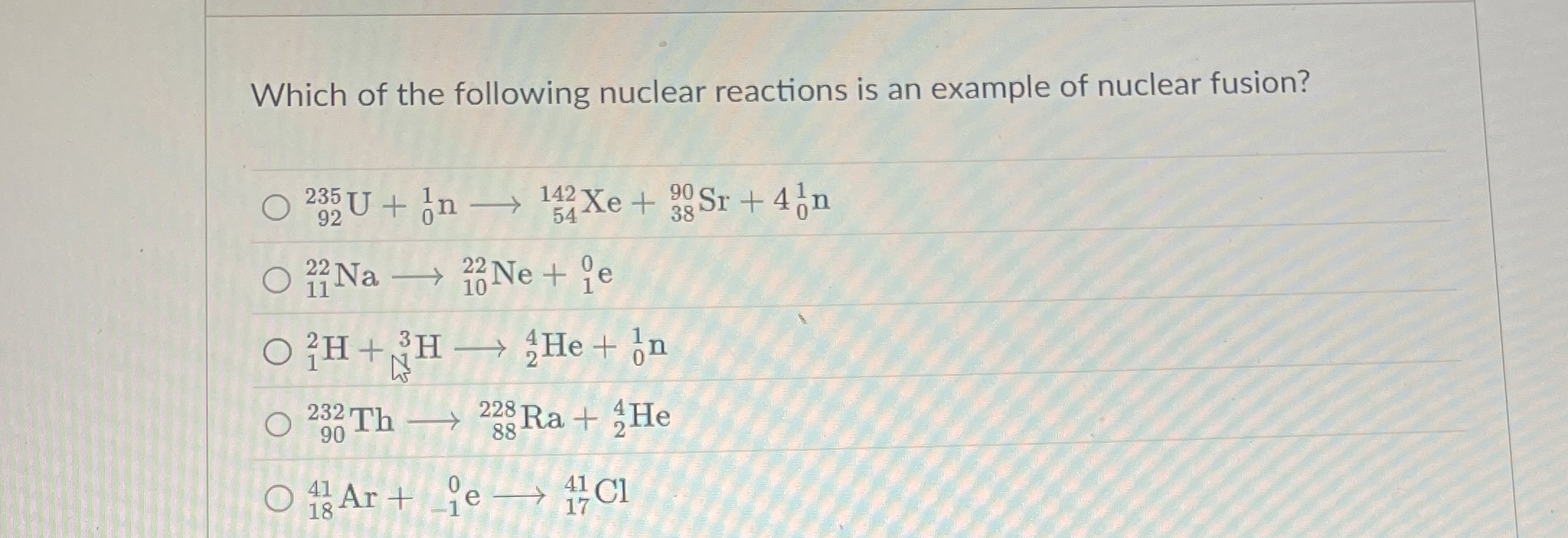 Solved Which of the following nuclear reactions is an | Chegg.com