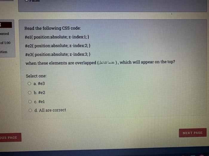 Solved wered of 1.00 Read the following CSS code: #el{ | Chegg.com