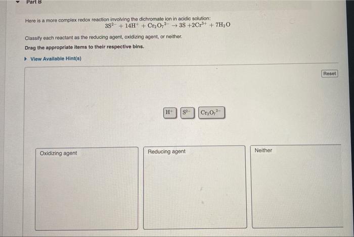 Solved For the given reactions, classify the reactants as | Chegg.com