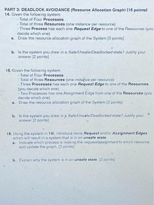 Solved PART 3: DEADLOCK AVOIDANCE (Resource Allocation | Chegg.com