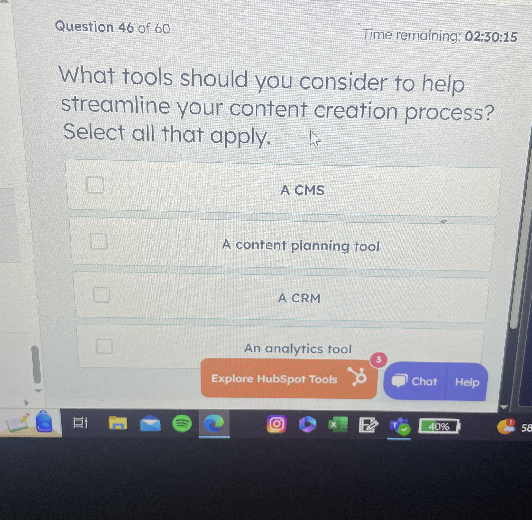 Solved Question 46 ﻿of 60Time remaining: 02:30:15What tools | Chegg.com