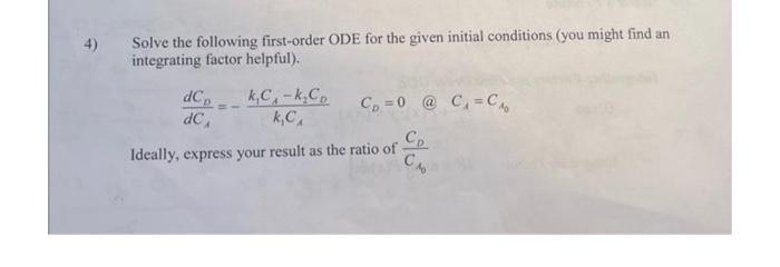 Solved Solve the following first-order ODE for the given | Chegg.com