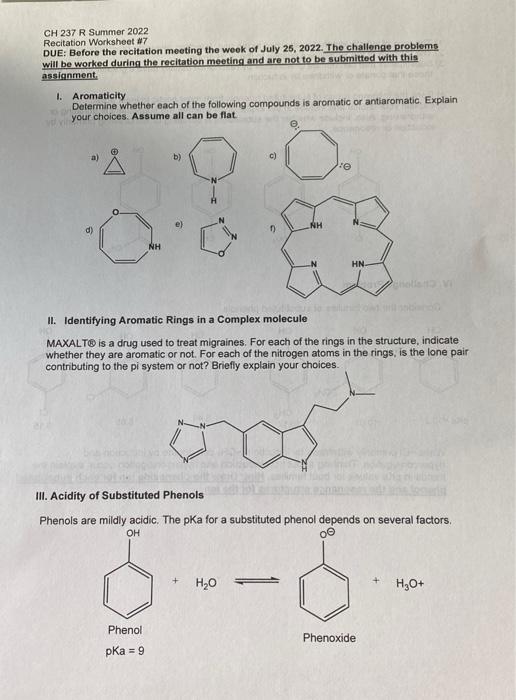 Solved CH 237 R Summer 2022 Recitation Worksheet #7 DUE: | Chegg.com