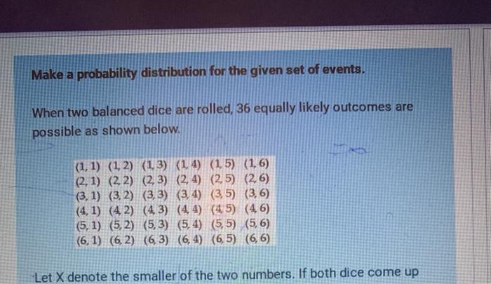 Solved When two balanced dice are rolled, 36 equally likely | Chegg.com