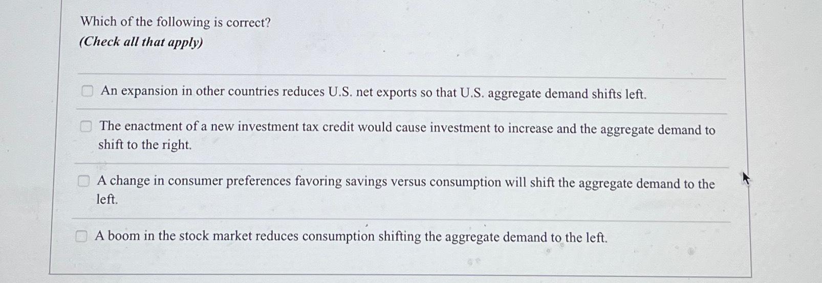 Solved Which of the following is correct?(Check all that | Chegg.com