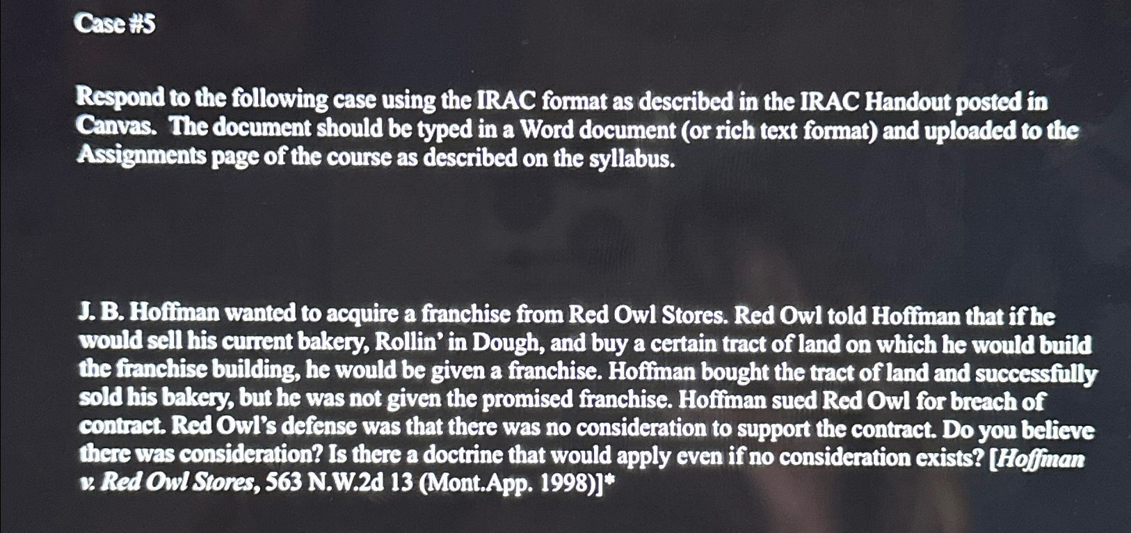 Solved Case H5Respond to the following case using the IRAC | Chegg.com