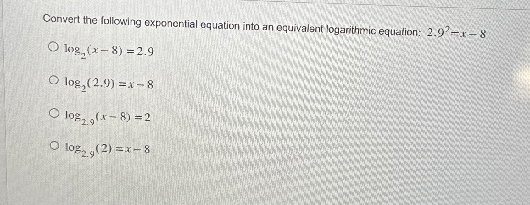 Solved Convert the following exponential equation into an | Chegg.com