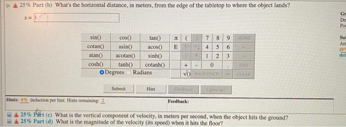 Solved (135) Problem 7: An object rolls off a tabletop with | Chegg.com