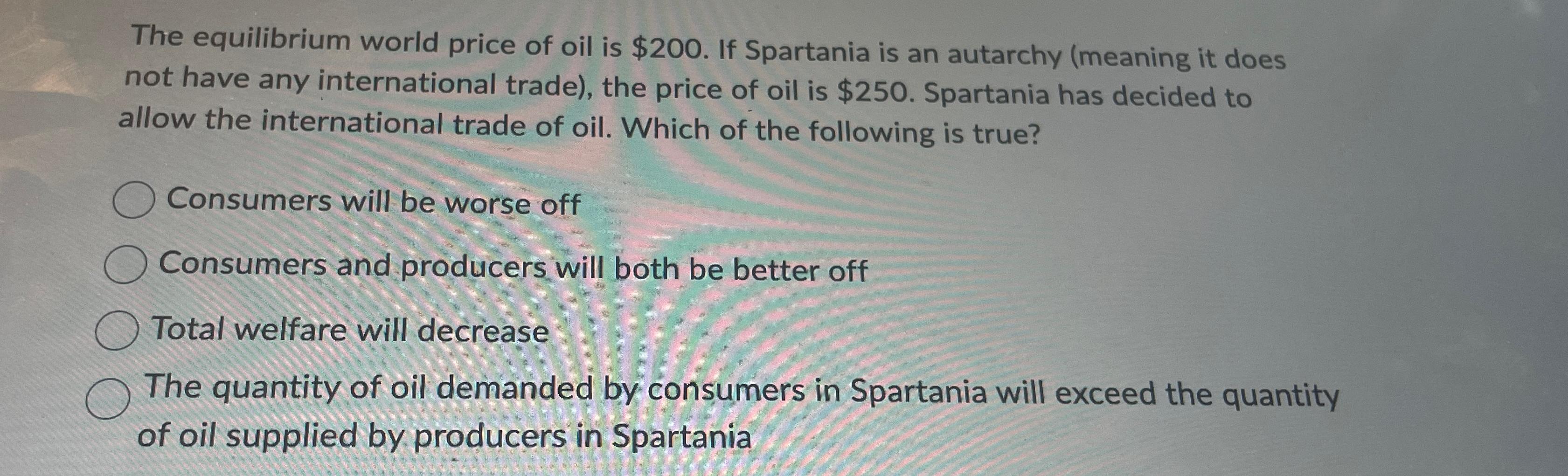 Solved The equilibrium world price of oil is $200. ﻿If | Chegg.com