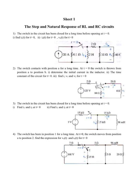 Solved The Step and Natural Response of RL and RC circuits | Chegg.com