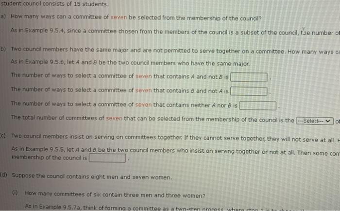 Solved A student council consists of 15 students. (a) How | Chegg.com